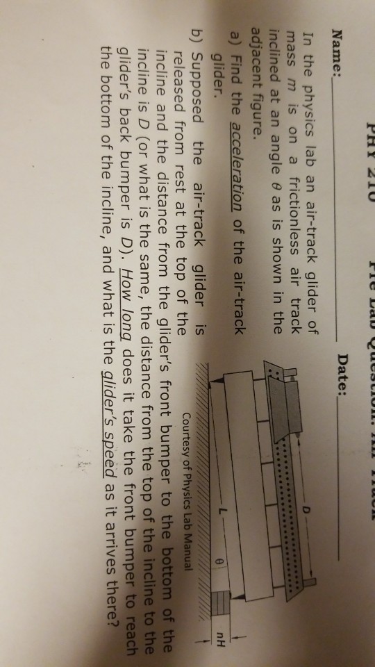 Solved Name: Date: In the physics lab an air-track glider of | Chegg.com