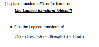 Solved 1) Laplace transforms/Transfer functions Use LapIace | Chegg.com