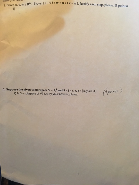 Solved Given u, v, w elementof R^n. Prove: (u + v) + w = u + | Chegg.com