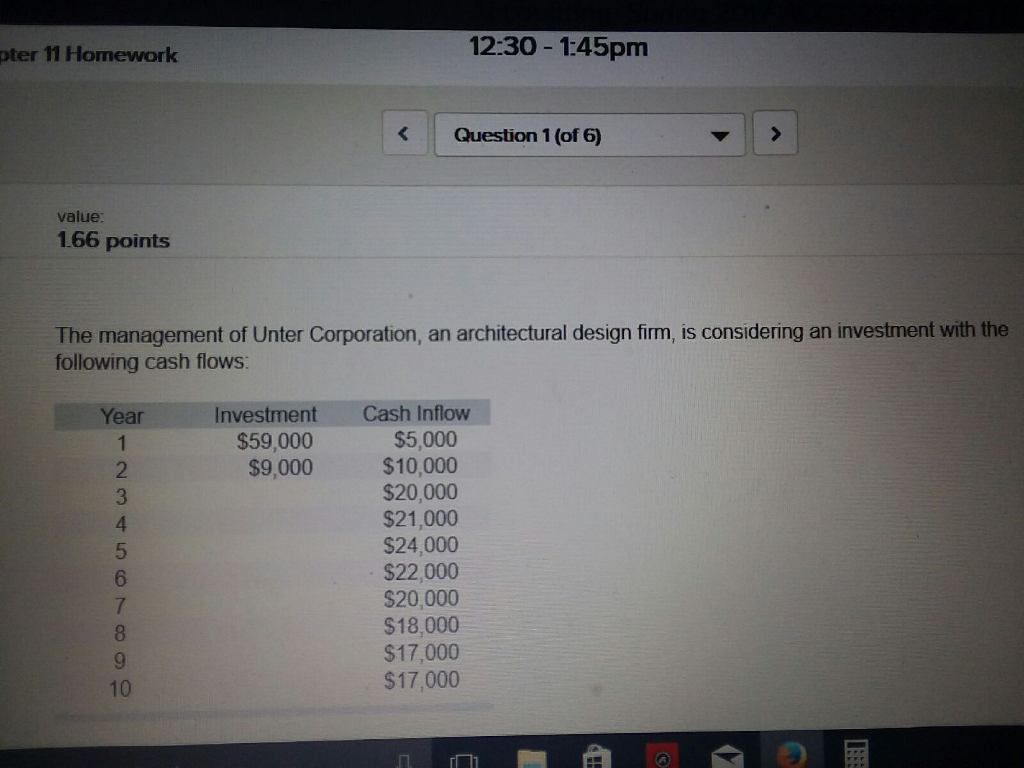 Solved 12:30 1:45pm pter 11 Homework Question 1 (of 6) value | Chegg.com Solved 12:30 1:45pm pter 11 Homework Question 1 (of 6) value | Chegg.com