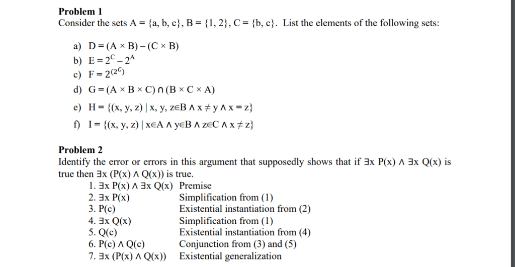 Solved Problem 1 Consider the sets A = {a, b, c), B = { 1, | Chegg.com