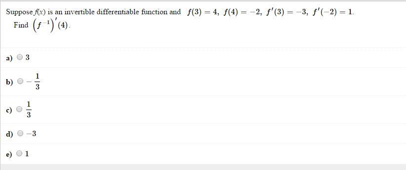 Solved Suppose f(x) is an invertible differentiable function | Chegg.com