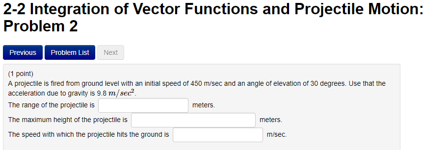 Solved 2-2 Integration of Vector Functions and Projectile | Chegg.com