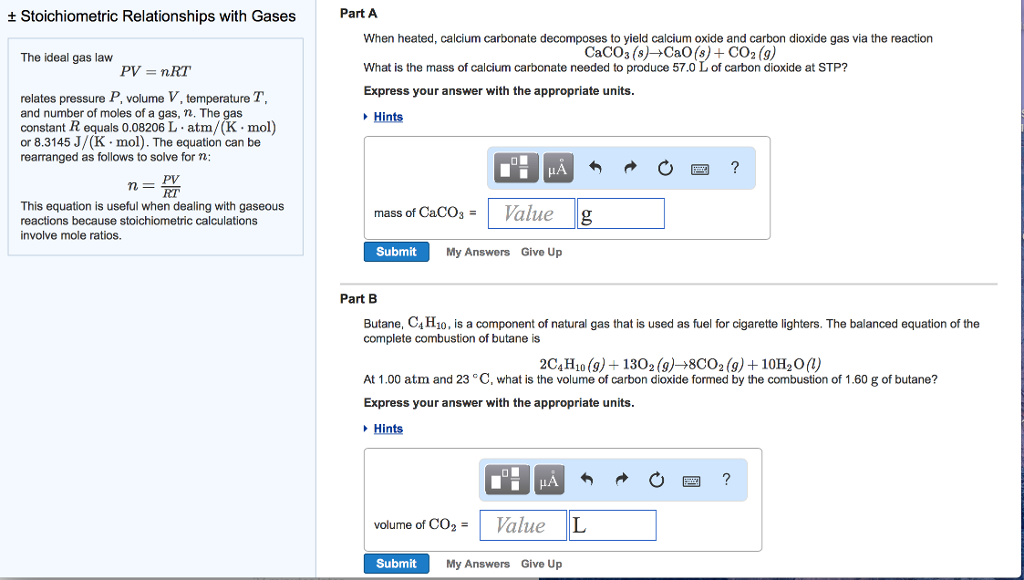 Solved ± Stoichiometric Relationships with Gases Part A When | Chegg.com