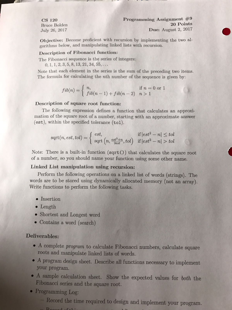 Solved Become proficient with recursion by implementing the | Chegg.com