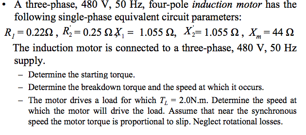 Solved A three-phase, 254 V, 50 Hz, 75 hp, four-pole | Chegg.com
