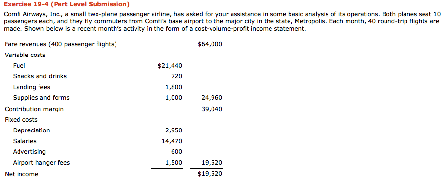 Solved Exercise 19-4 (Part Level Submission) Comfi Airways, | Chegg.com