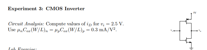 Solved Experiment 3: CMOS Inverter 5V Circuit Analysis: | Chegg.com