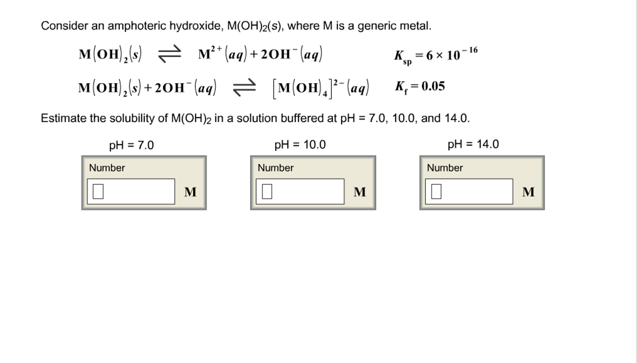 Solved Consider an amphoteric hydroxide, M(OH)_2(s), where M | Chegg.com
