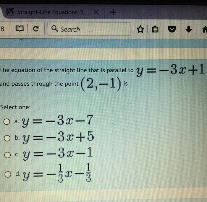 Solved The equation of the straight line that is parallel to | Chegg.com