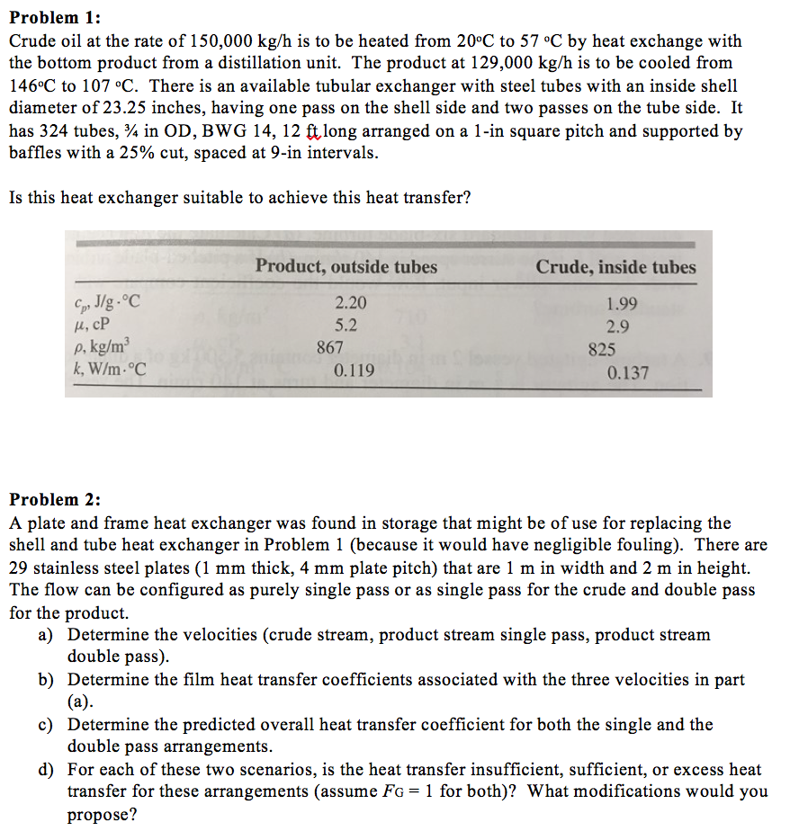 Problem 1: Crude oil at the rate of 150,000 kg/h is | Chegg.com