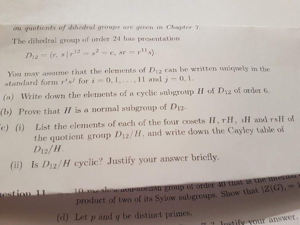 Solved on quotients of dihedral groups are given in Chapter7 | Chegg.com Solved on quotients of dihedral groups are given in Chapter7 | Chegg.com