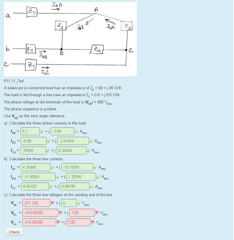 Solved P11.11_7ed A balanced Δ-connected load has an | Chegg.com