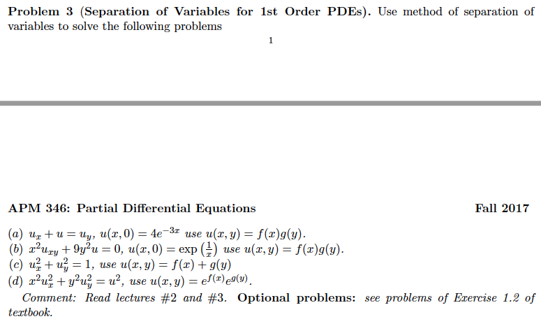 Solved Problem 3 (Separation of Variables for 1st Order | Chegg.com