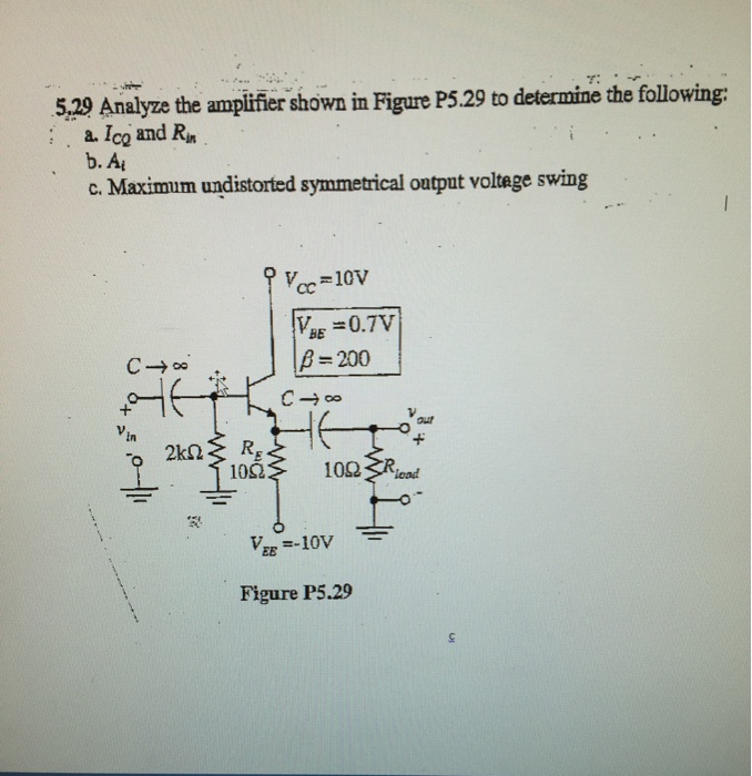 Solved Analyze the amplifier shown in Figure p5.29 to | Chegg.com