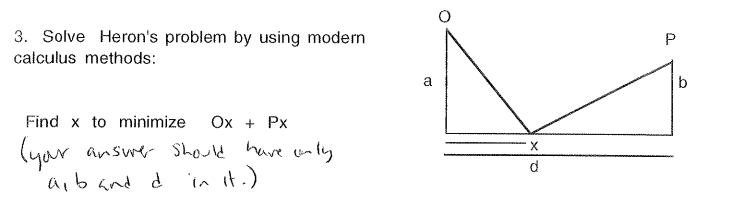 Solved Solve Heron's problem by using modern calculus | Chegg.com