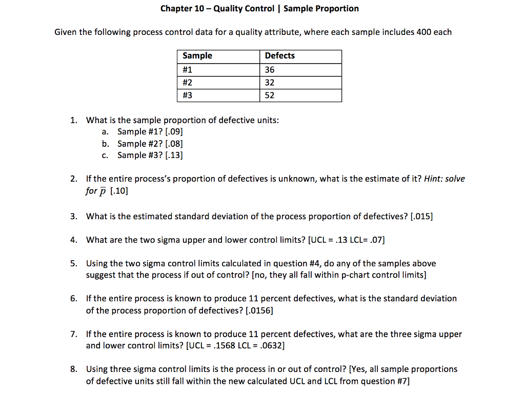 Solved Chapter 10 Quality Control Sample Proportiorn Given | Chegg.com