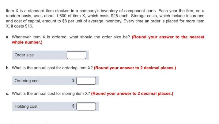 Solved Item X is a standard item stocked in a company's | Chegg.com