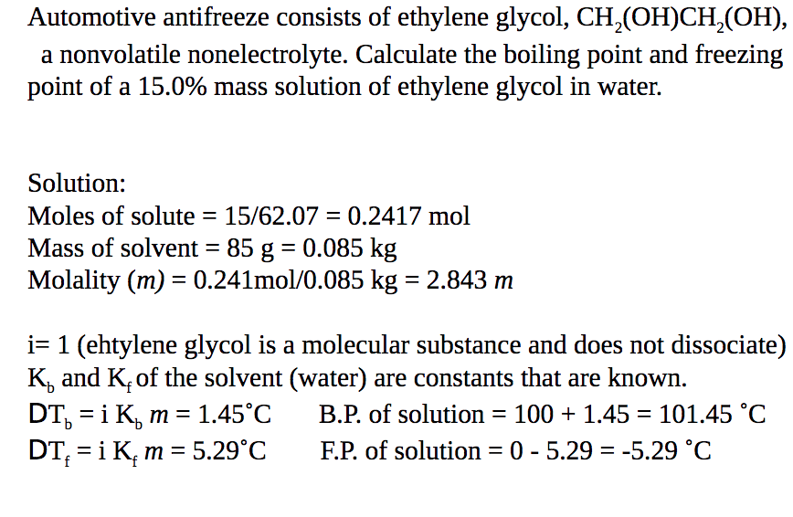 Solved Automotive antifreeze consists of ethylene glycol, | Chegg.com