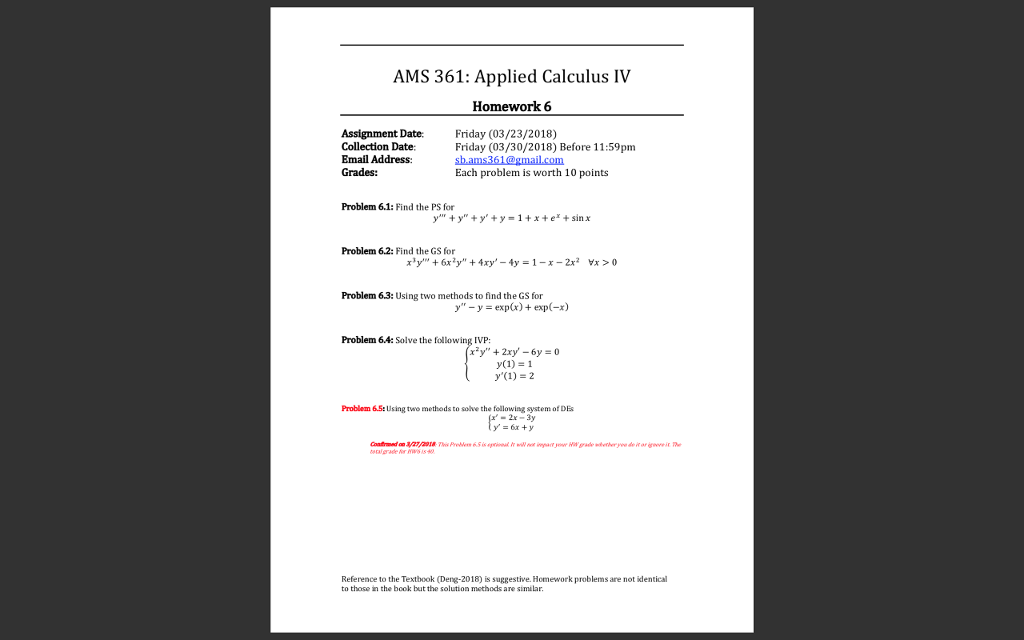 Solved AMS 361: Applied Calculus IV Homework 6 Assignment | Chegg.com