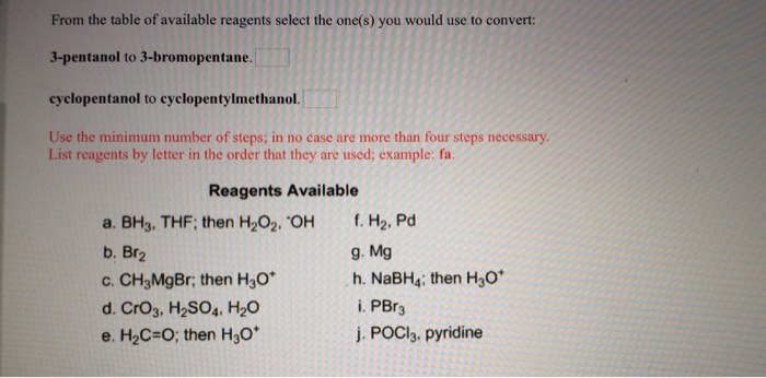 Solved From the table of available reagents select the | Chegg.com