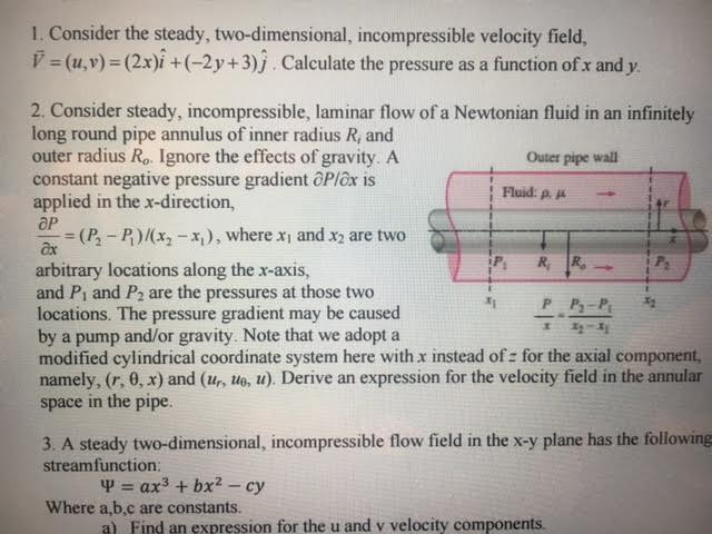 Solved Consider steady, incompressible, laminar flow of a | Chegg.com