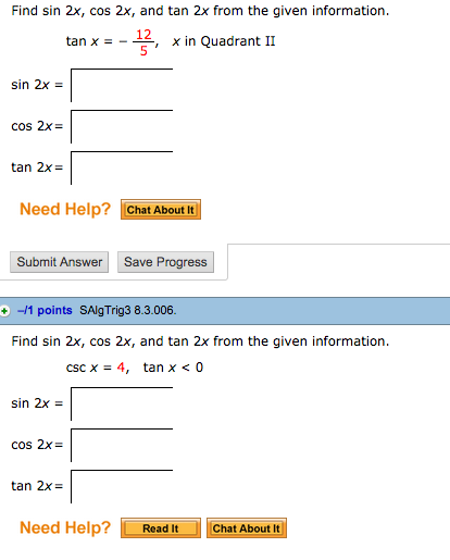 Solved Find sin 2x, cos 2x, and tan 2x from the given | Chegg.com