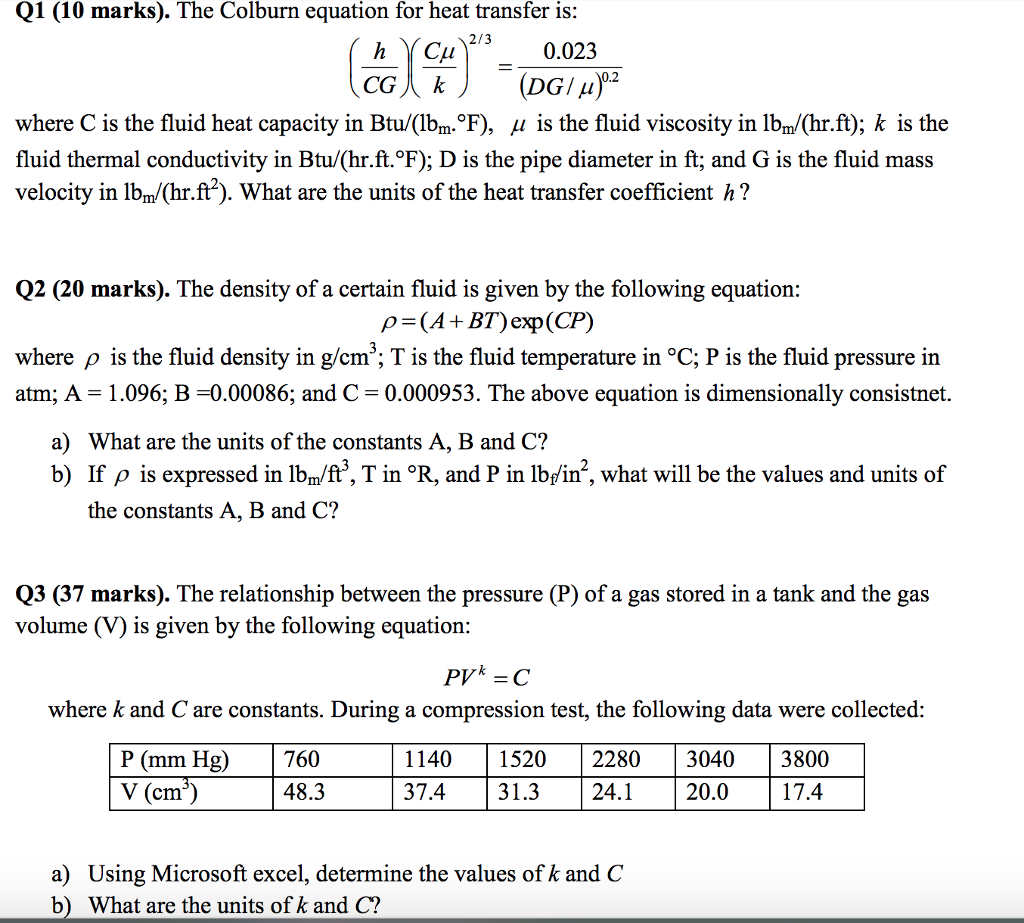 Solved Q1 (10 marks). The Colburn equation for heat transfer | Chegg.com
