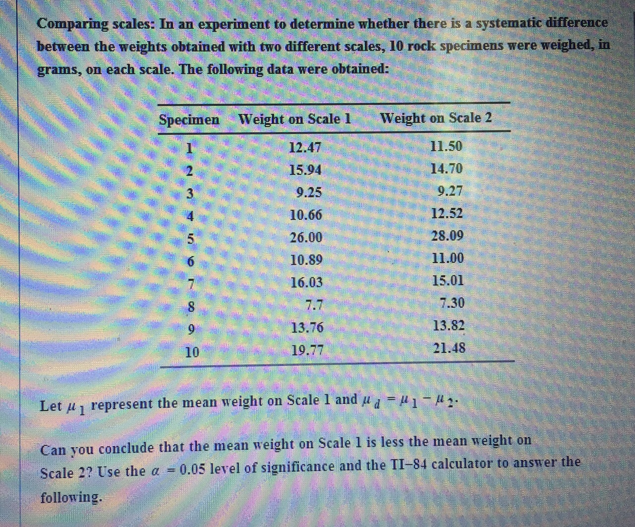 Solved Comparing scales: In an experiment to determine | Chegg.com