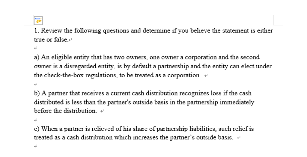 Solved An eligible entity that has two owners, one owner a | Chegg.com