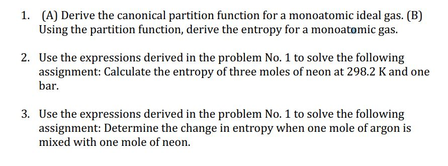 (A) Derive the canonical partition function for a | Chegg.com