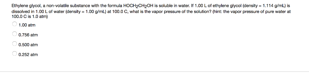 Solved Ethylene glycol, a non-volatile substance with the | Chegg.com