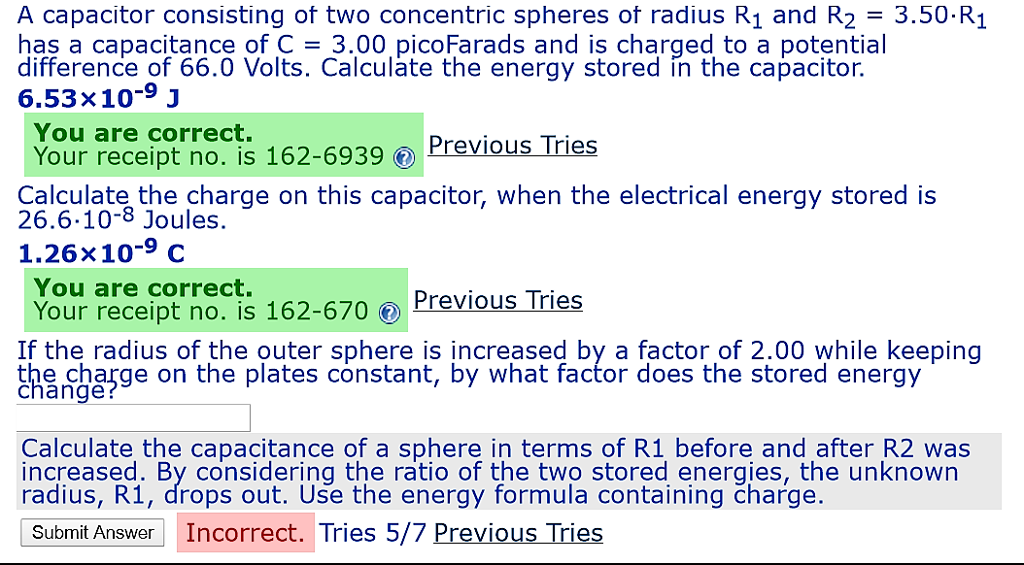 Solved A capacitor consisting of two concentric spheres of | Chegg.com