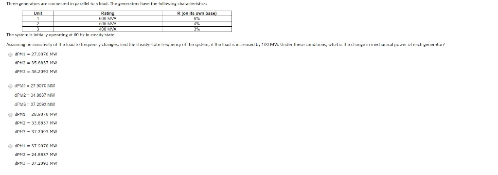 Solved Three generators are connected in parallel to a load. | Chegg.com