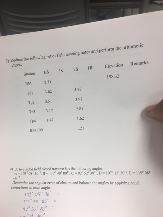 Solved Reduce the following set of field leveling notes and | Chegg.com