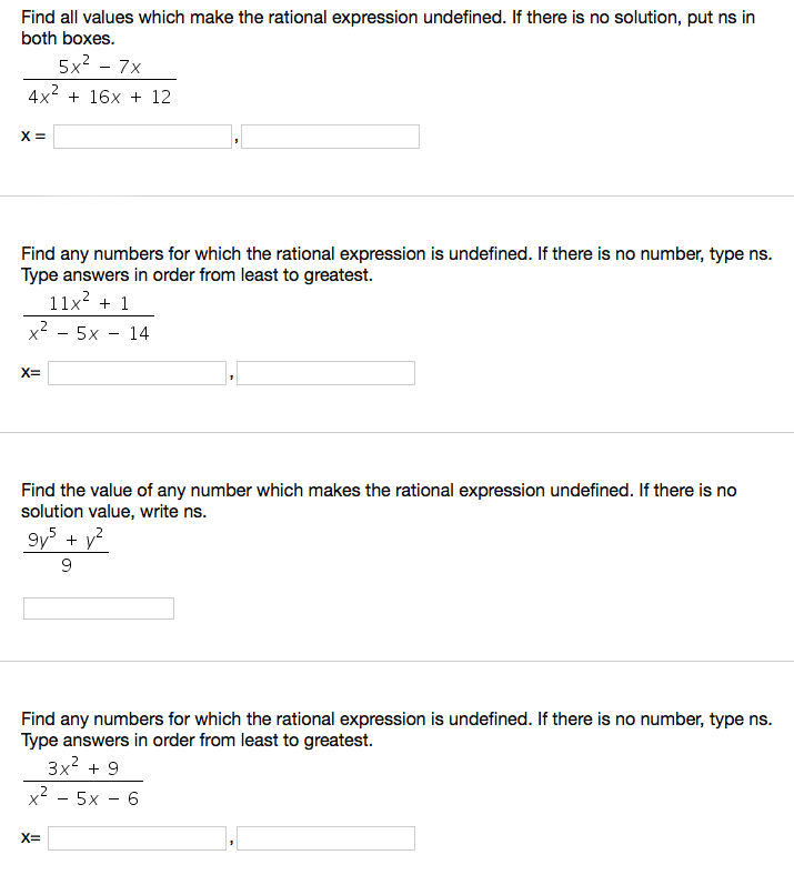 Solved Find all values which make the rational expression | Chegg.com