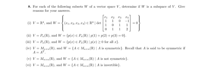 Solved For each of the following subsets IF of a vector | Chegg.com