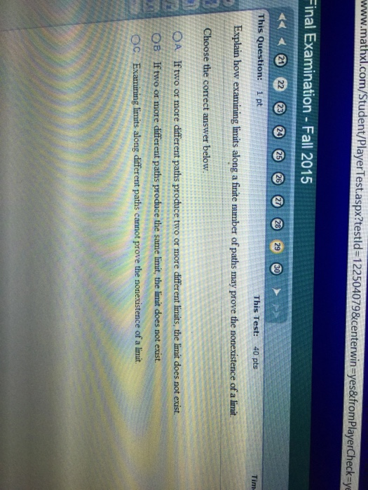 Solved Explain how examining limits along a finite number of | Chegg.com