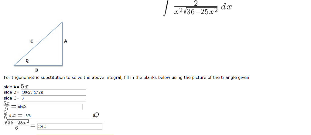 Solved 5.c3 d 9 -1T2 For trigonometric substitution to solve | Chegg.com