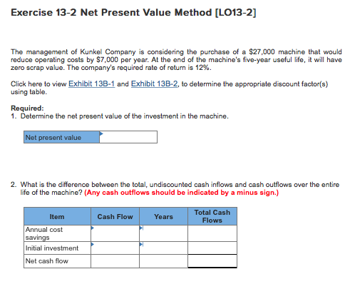 Solved Exercise 13-2 Net Present Value Method [LO13-2] The | Chegg.com