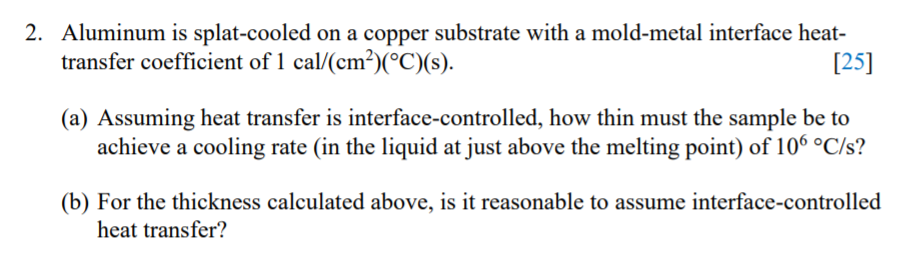 Solved 2. Aluminum is splat-cooled on a copper substrate | Chegg.com