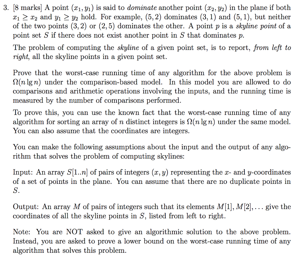 Solved 3. [8 marks A point (x1, y/i) is said to dominate | Chegg.com