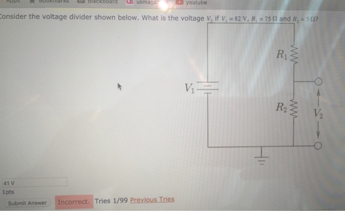 Solved Consider the voltage divider shown below. What is | Chegg.com