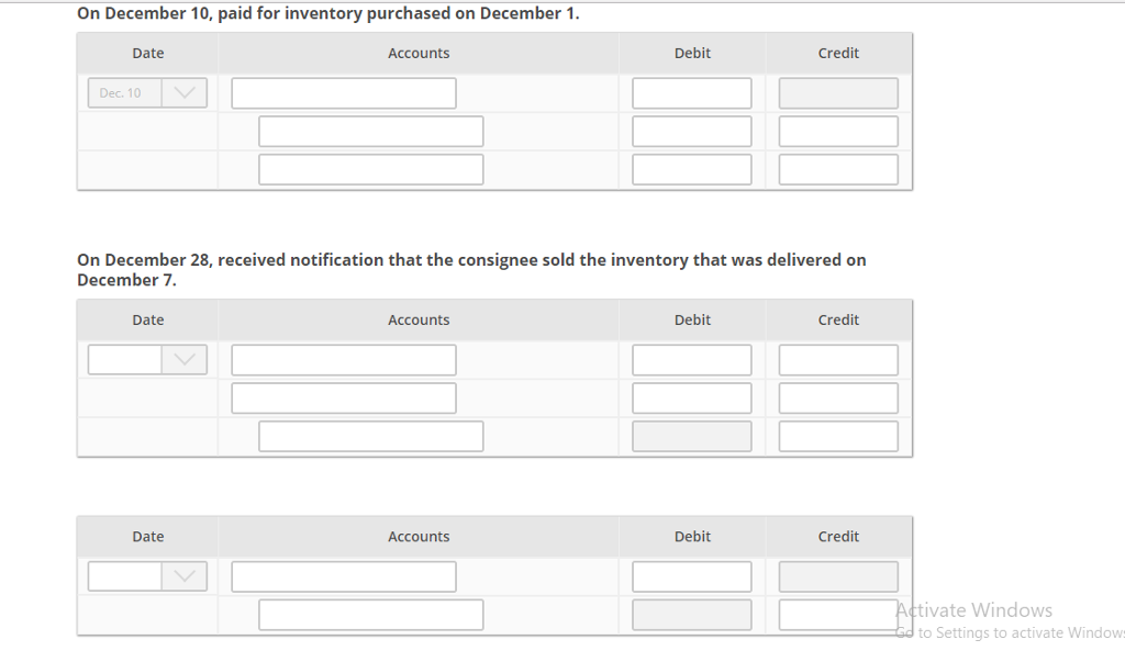 Solved On December 1, purchased inventory on account | Chegg.com