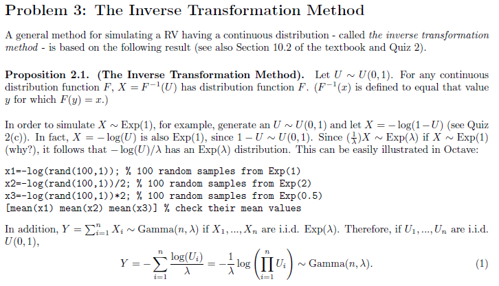 Solved Problem 3: The Inverse Transformation Method A | Chegg.com