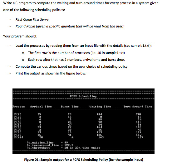Solved Write a C program to compute the waiting and | Chegg.com