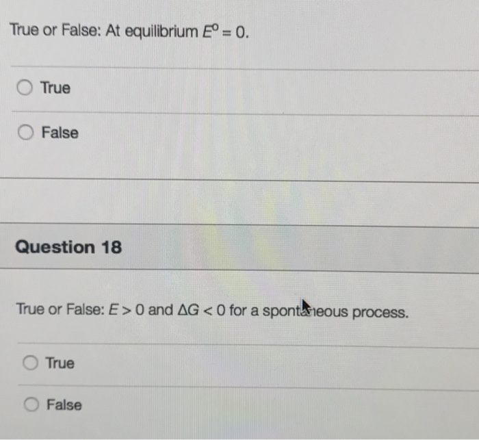 Solved True or False: At equilibrium E degree = 0. True | Chegg.com