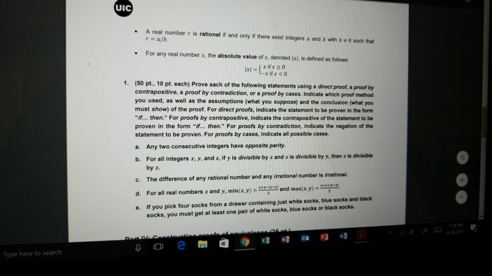 Solved Part III: Constructing proofs (50 pt.) You must write | Chegg.com