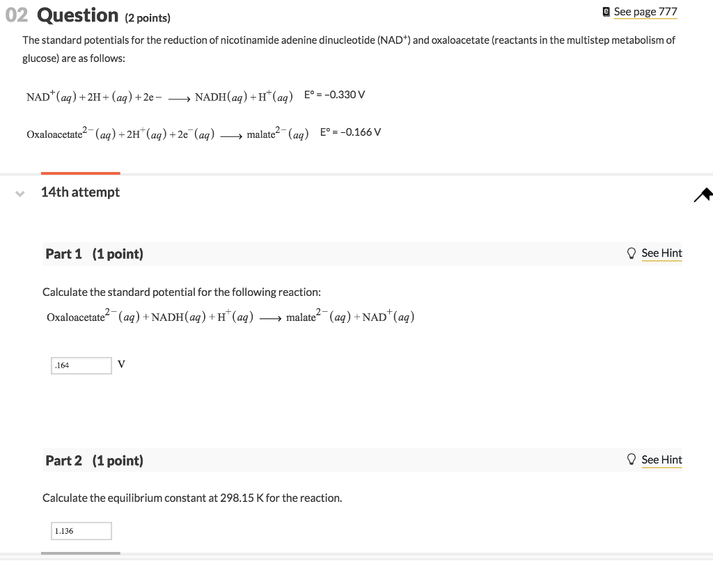 Solved 02 Question (2 points) O See page 777 The standard | Chegg.com