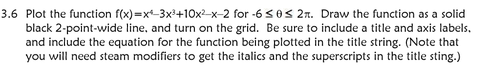 Solved 3.6 Plot the function f(x)=x4-3x3+10x2-X-2 for-6 | Chegg.com